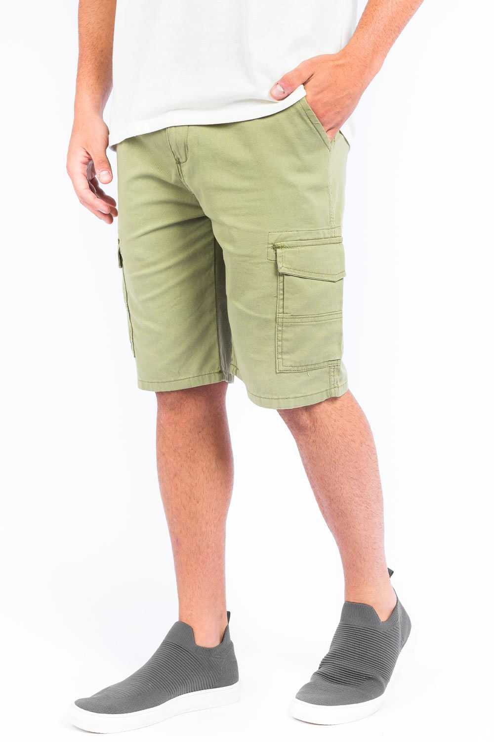 Bermuda Masculina Cargo Lisa Verde Militar | TACO
